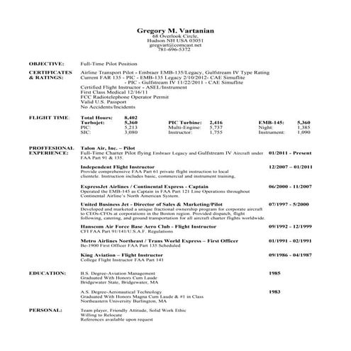 Greg Vartanian Pilot Resume 2 12 | DOC