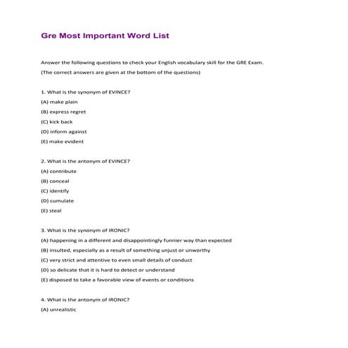 Gre Most Important Word List | PDF