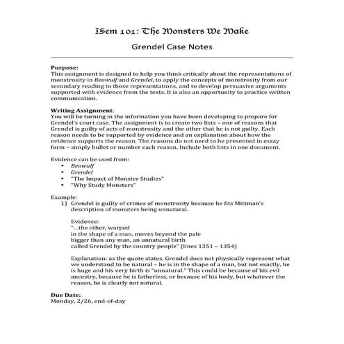ISem 101 Grendel Case Notes Assignment | PDF