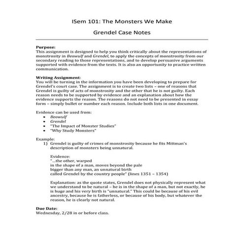 Grendel analysis essay assignment | PDF