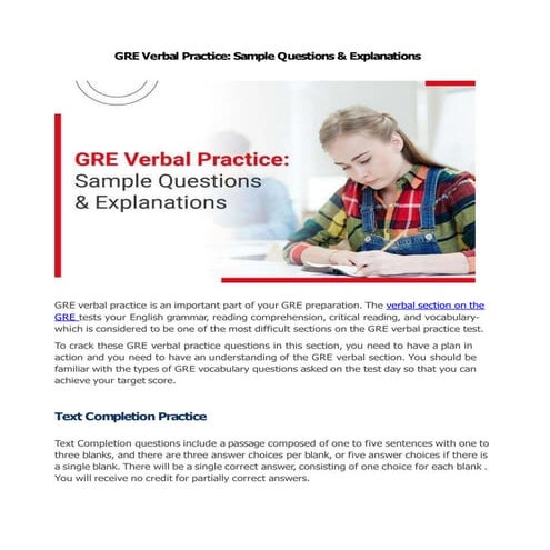 GRE Verbal Practice: Sample Questions and Answers | PPTX
