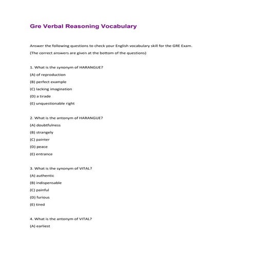 Gre Verbal Reasoning Vocabulary