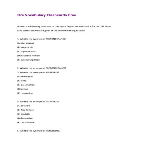 Gre Vocabulary Flashcards Free | PDF