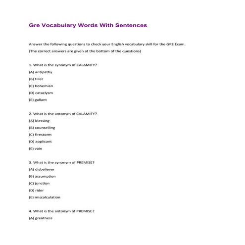 Gre Vocabulary Words With Sentences | PDF