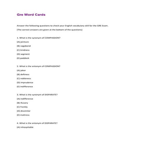 Gre Word Cards | PDF
