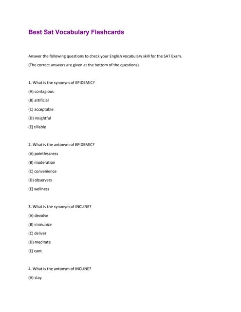 Sat Vocabulary Flashcards Printable | PDF