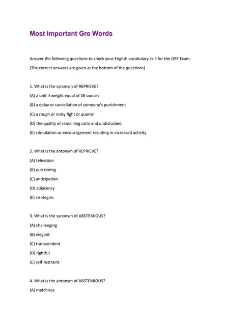 Gre Vocabulary 1300 Words | PDF