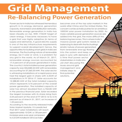 Grid Management Renewable Energy Balancing Power Generation | PDF