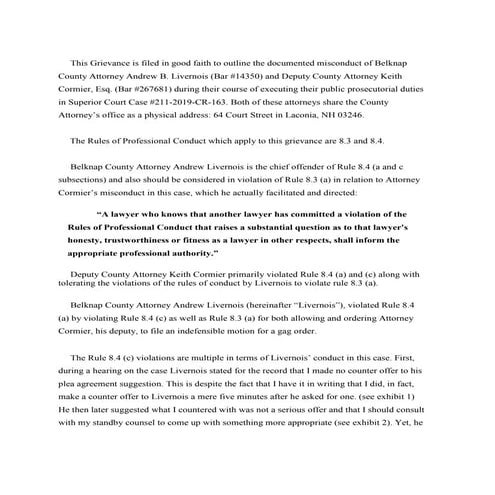 Grievance Filing Against Belknap County (NH) Attorney Andrew Livernois ...