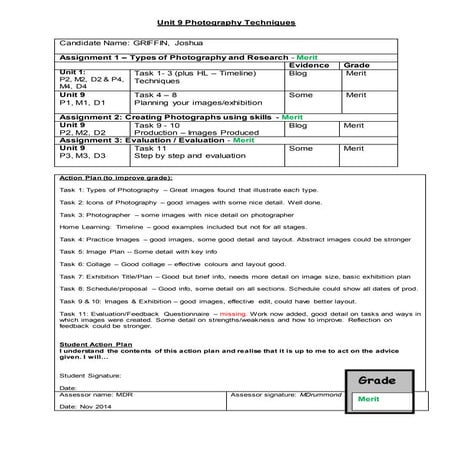 Griffin unit 9 assignment 1 marking sheet cv | DOCX