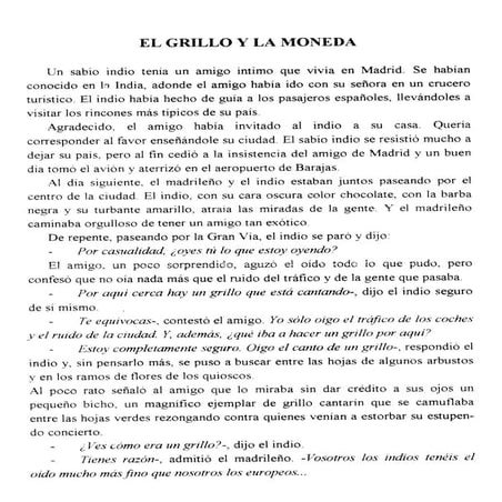 CUENTO - El grillo y la moneda | PDF
