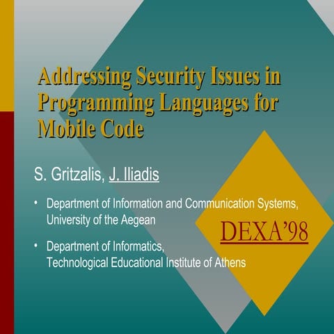 Addressing Security Issues In Programming Languages For Mobile Code Conference Presentation Ppt