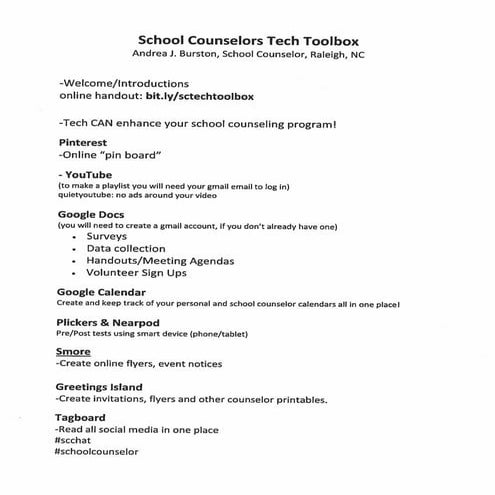 School Counselors Tech Toolbox Session - NCSCA 2016 | PDF