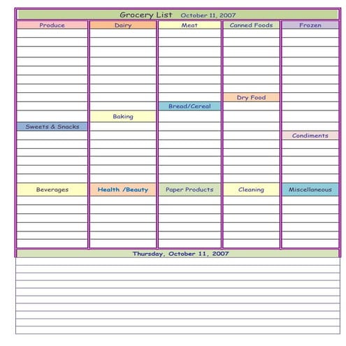 Grocery List With Organized Columns And Rows And Extra Space For Errand ...