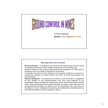 Ground control in undergound mines | PDF