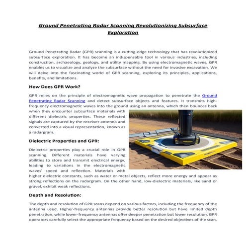 Ground Penetrating Radar Scanning Revolutionizing Subsurface ...
