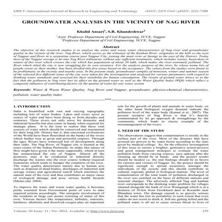Groundwater analysis in the vicinity of nag river | PDF