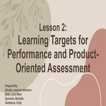learning targets for performance and product oriented assessment | PPT