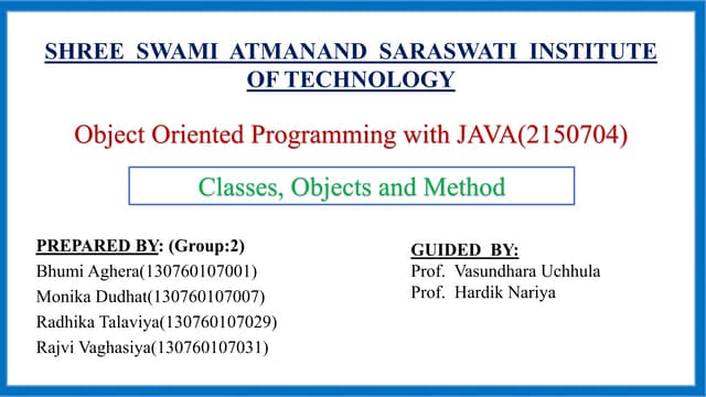 Classes Objects And Method Object Oriented Programming With Java 7474