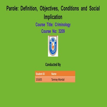 Parole: Definition, Objectives, Conditions and Social Implication | PPTX