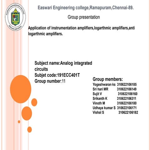 Application of instrumentation amplifier,log amplifier, antilograthimic amplifier | PPT