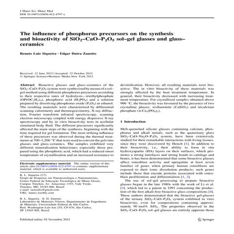 Group5.the influence of phosphorus precursors on the synthesis and bioactivity si o2 cao-p2o5 ...