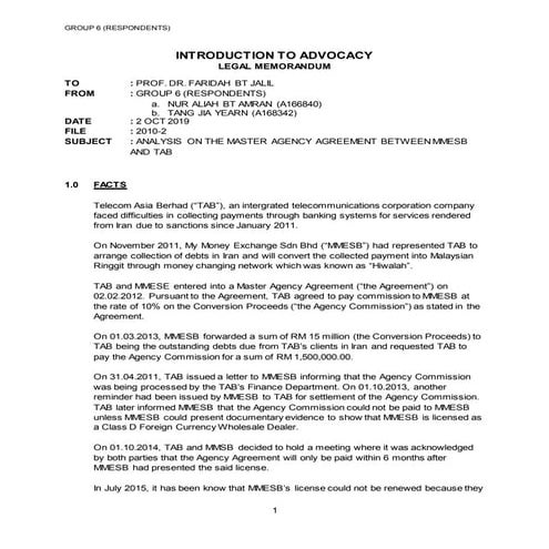 Introduction to Advocacy - Legal Memorandum | DOCX