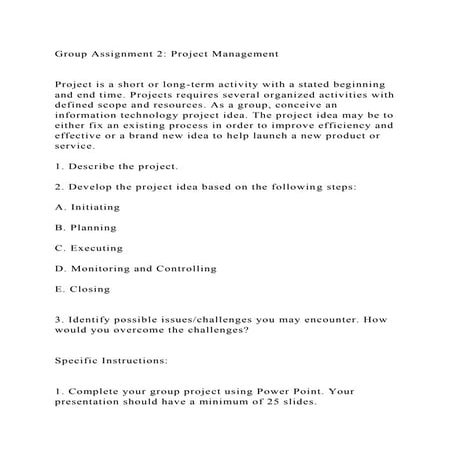 Group Assignment 2 Project Management Project is a short or l | PDF