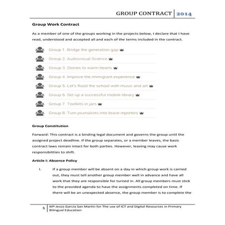 Team Work Contract for a PBL Approach | PDF | Education