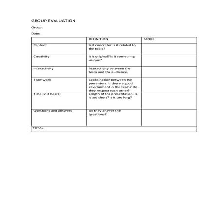 Group Evaluation Sheet | PDF