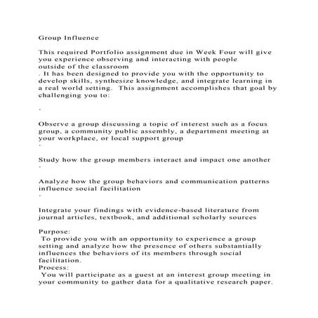 Group InfluenceThis required Portfolio assignment due in Week Fo.docx