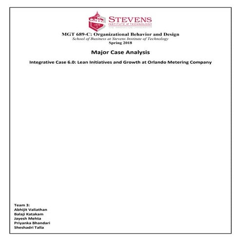 Major case analysis: Lean Initiatives and Growth at Orlando Metering ...