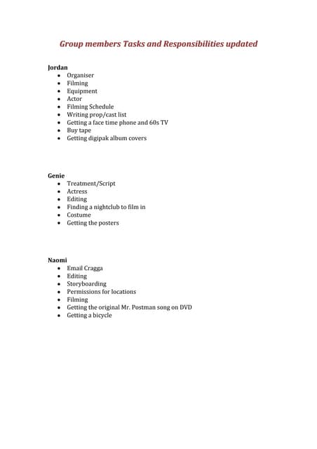 Group members tasks and responsibilities | PDF