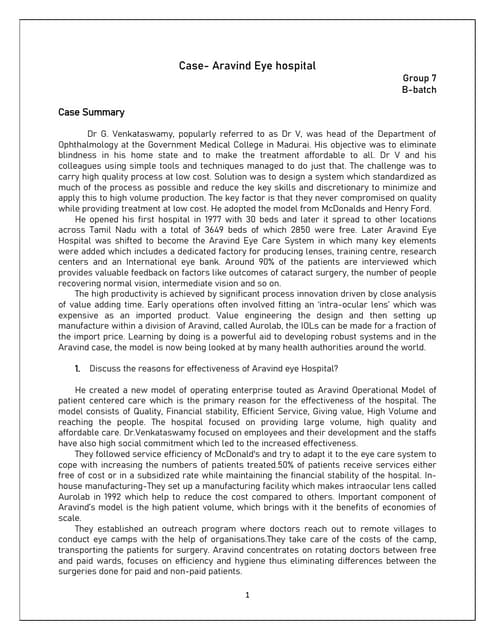 Case study analysis arvind eye care | PPTX | Eye and Vision Conditions ...