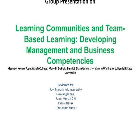 Group presentation on Learning Communities and Team Based Learning | PPTX