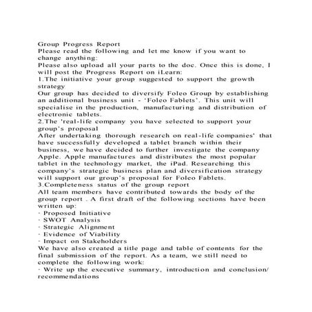 Group progress report please read the following and let me know i | DOCX