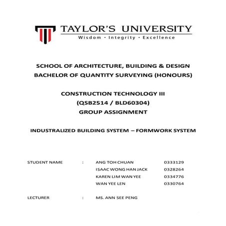 Construction Technology III (Group Assignment) - Semester 3 | DOCX