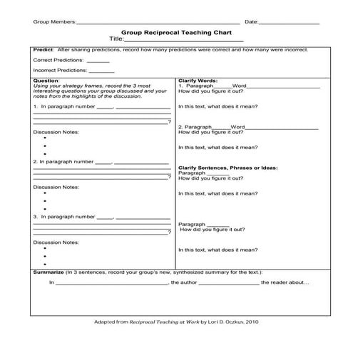 Group Reciprocal Teaching Chart | PDF