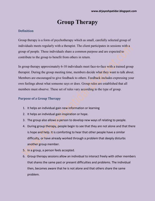 GROUP THERAPY as a part of psychotherapy | PPT