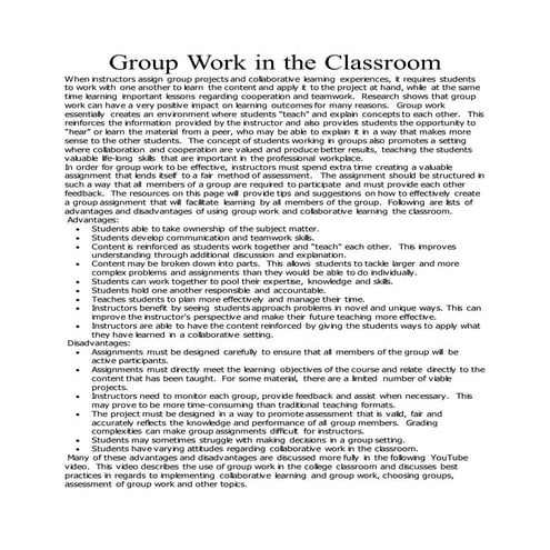 Group work in the classroom | DOCX