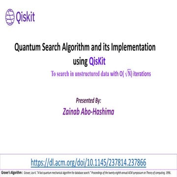 Quantum Search Algorithm And Its Implementation Using Qiskit Ppt