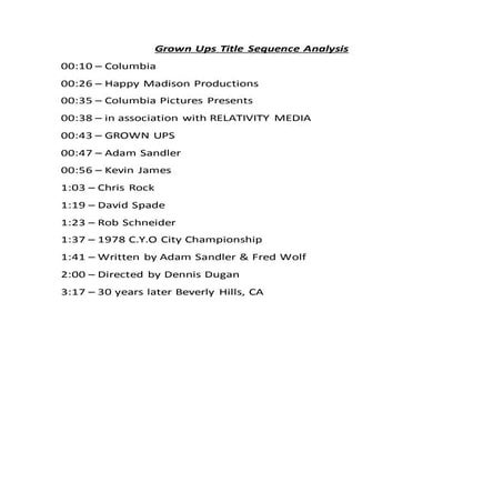 Grown ups title sequence analysis | DOCX