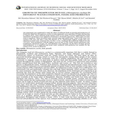 Growth of freshwater mud eel (Monopterus cuchia) in different water ...