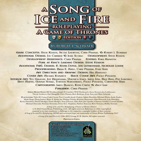 Song of Ice and Fire Roleplaying: A Game of Thrones Edition PDF Preview ...