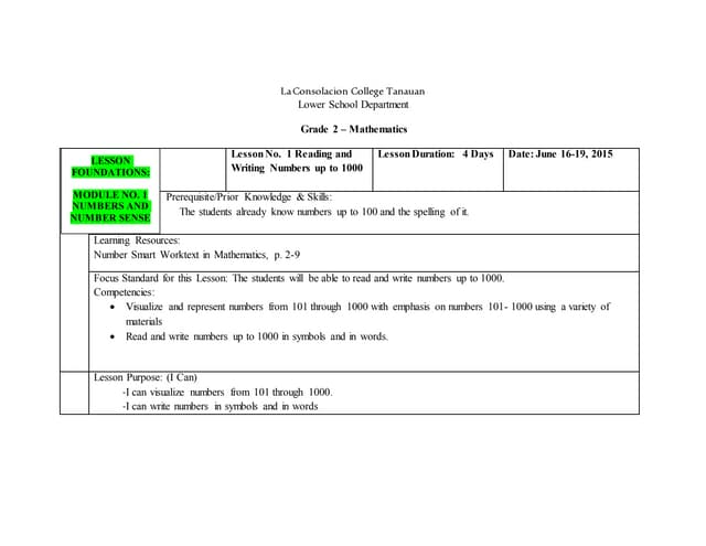 MATHEMATICS LESSON PLAN YR 2 - WHOLE NUMBER | DOCX