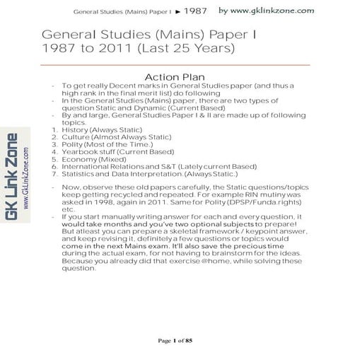 General Studies (Mains) Paper 1 I (1987 to 2011) | PDF