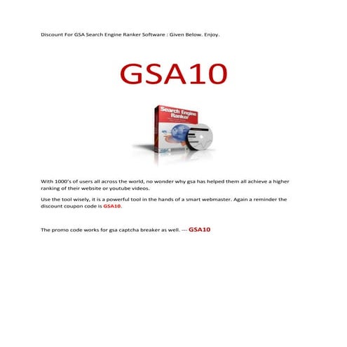 Gsa Search Engine Ranker Discount Code - GSA10 | PDF
