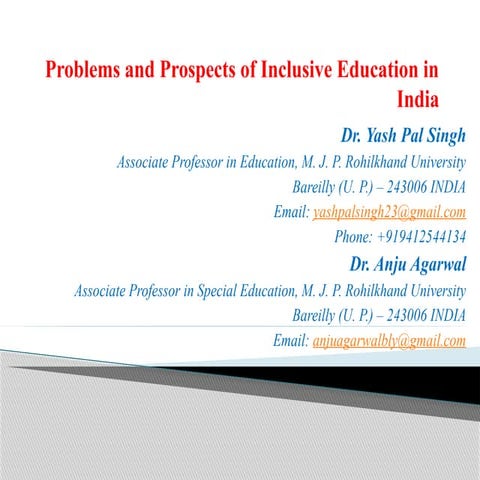 Problems & Prospects of Inclusive Education in India | PPT