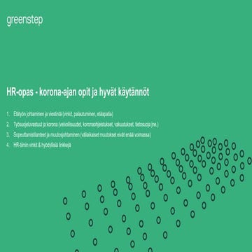 Greenstep, HR-opas, korona-ajan opit ja hyvät käytännöt 032021 | PPT