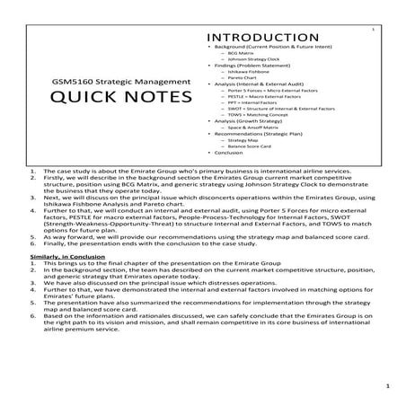 GSM5160 Strategic Management MBA Quick Notes | PDF